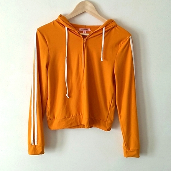 feathers | Jackets & Coats | Mustard Yellow Zip Up Hooded Varsity ...